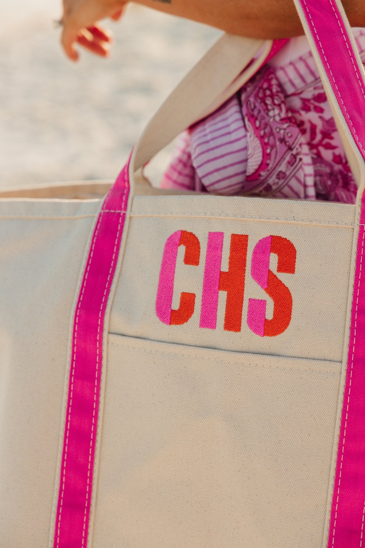 Embroidered Canvas Tote - Sprinkled With Pink