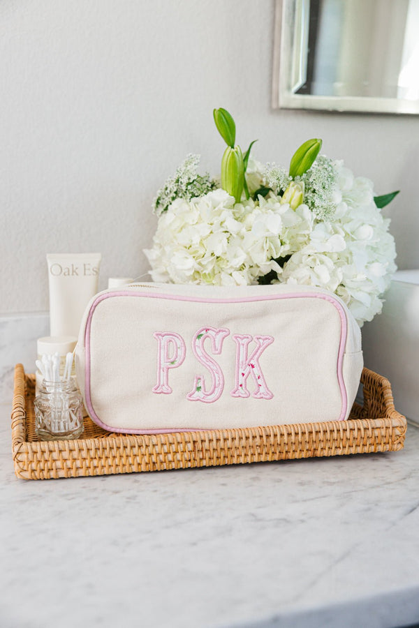 Embroidered Large Canvas Pouch with Applique - Sprinkled With Pink