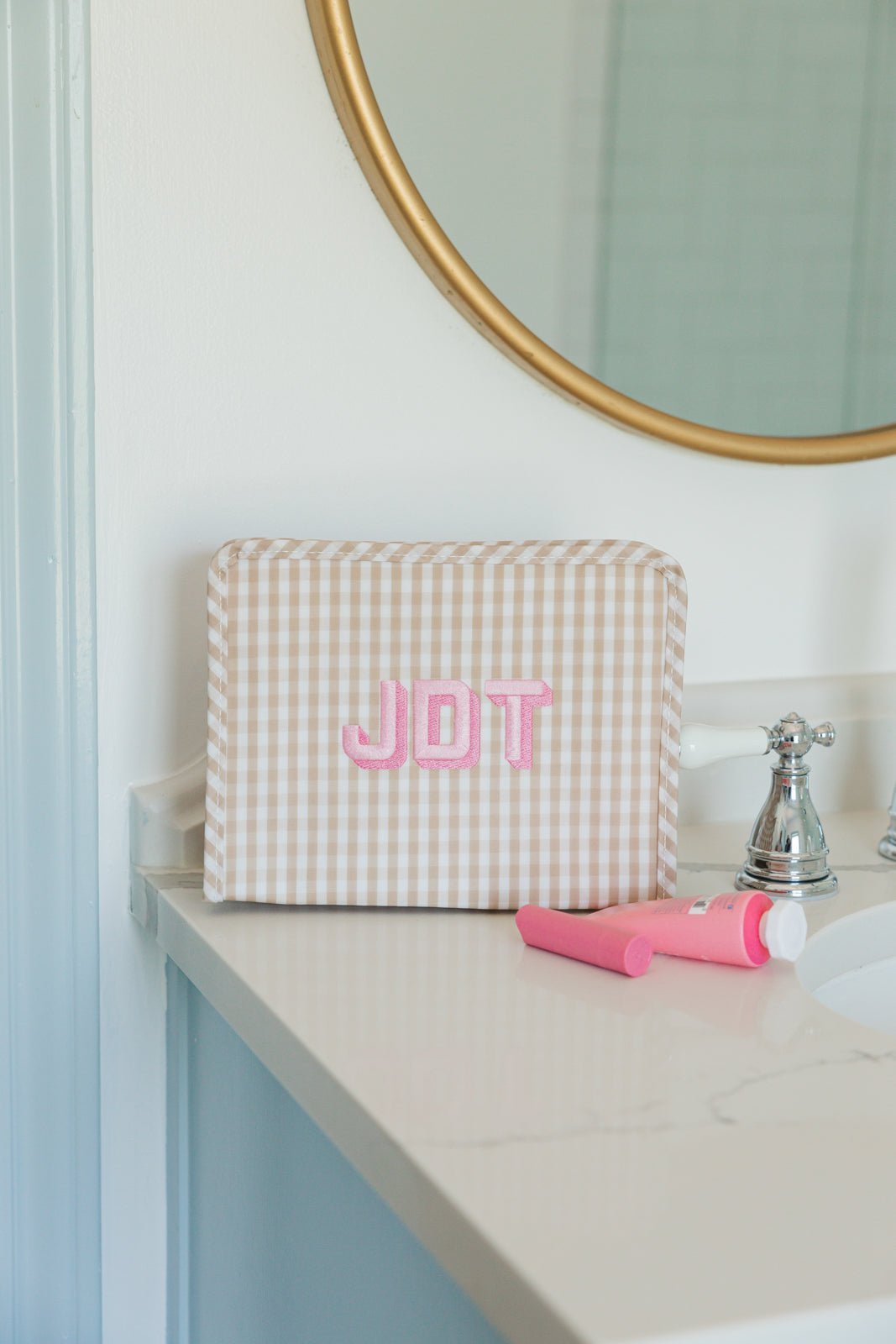 Embroidered TRVL Roadie - Personalized Travel Bag - Sprinkled With Pink