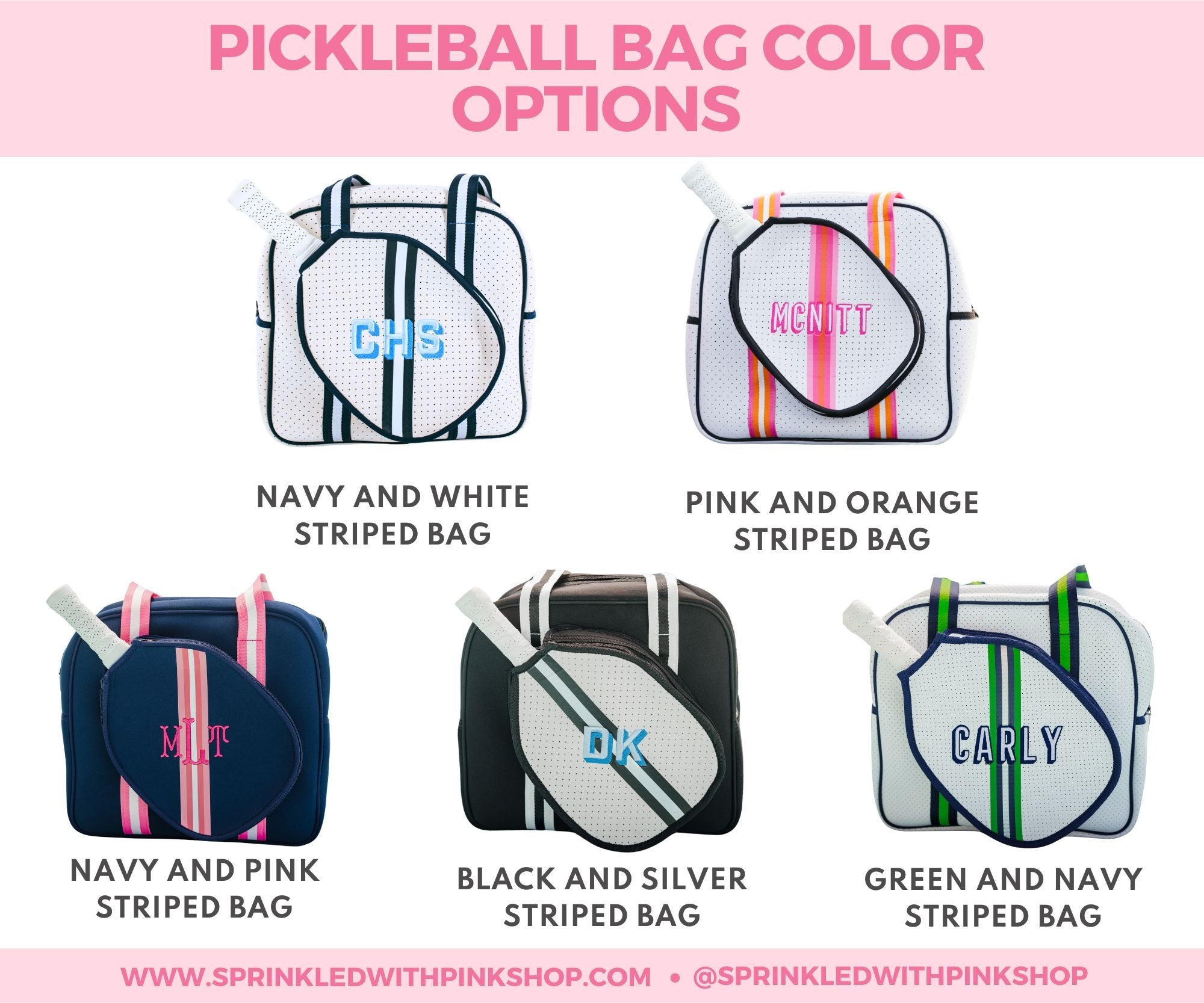 Monogrammed Pickleball Bag - Sprinkled With Pink