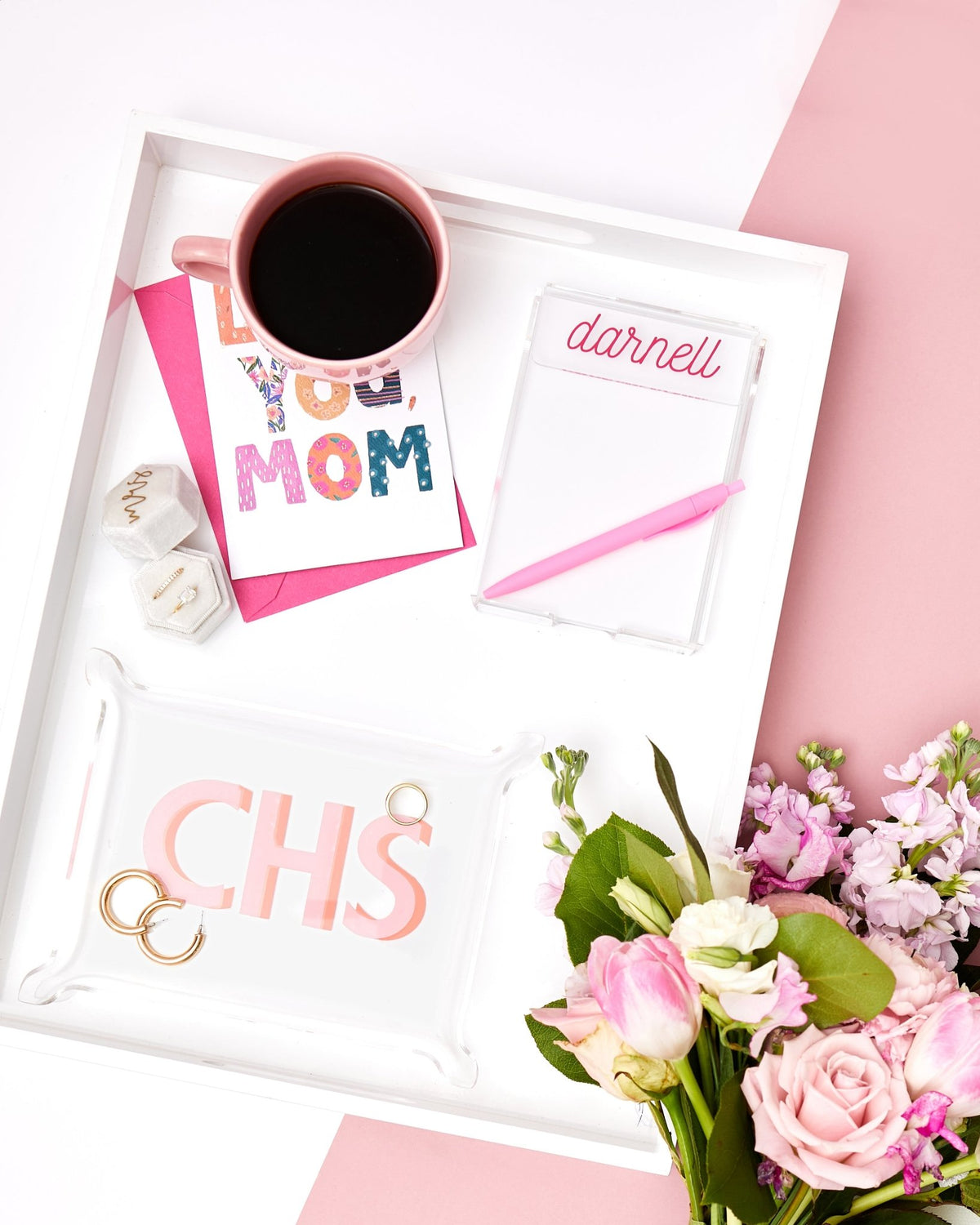Custom Acrylic Notepad - Personalized Desk Accessory - Sprinkled With Pink