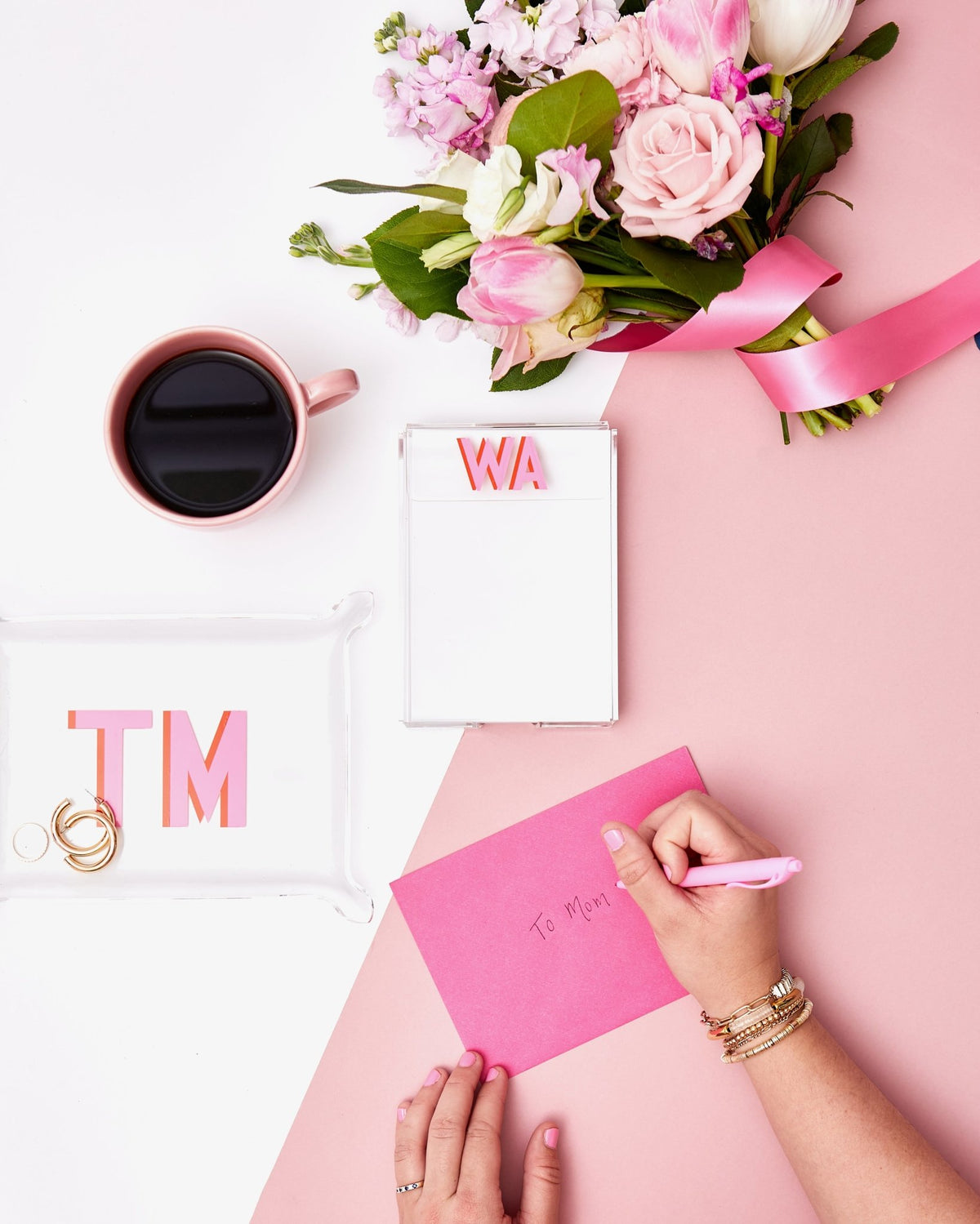 Custom Acrylic Notepad - Personalized Desk Accessory - Sprinkled With Pink