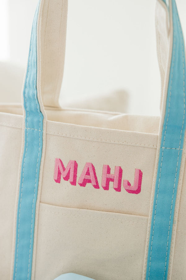 Embroidered Mahjong Canvas Tote - Sprinkled With Pink