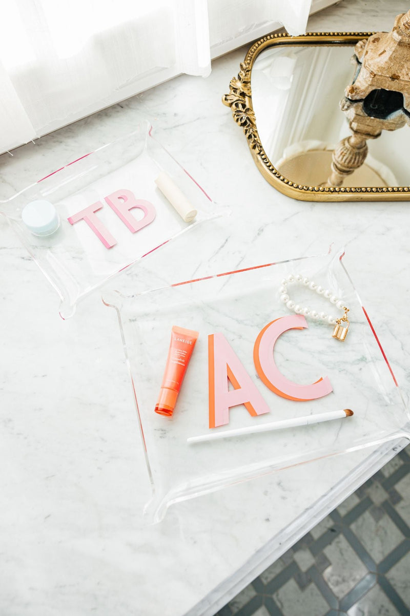 Monogrammed Acrylic Tray (Shadow) - Sprinkled With Pink