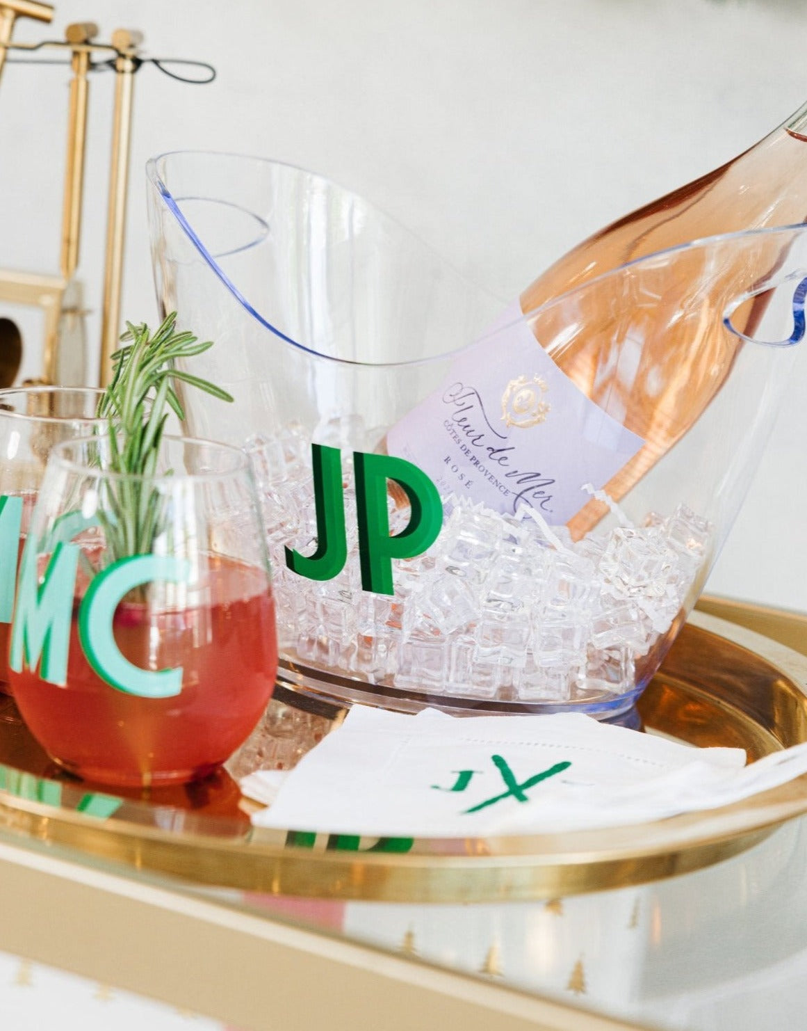 Monogrammed Ice Buckets - Sprinkled With Pink