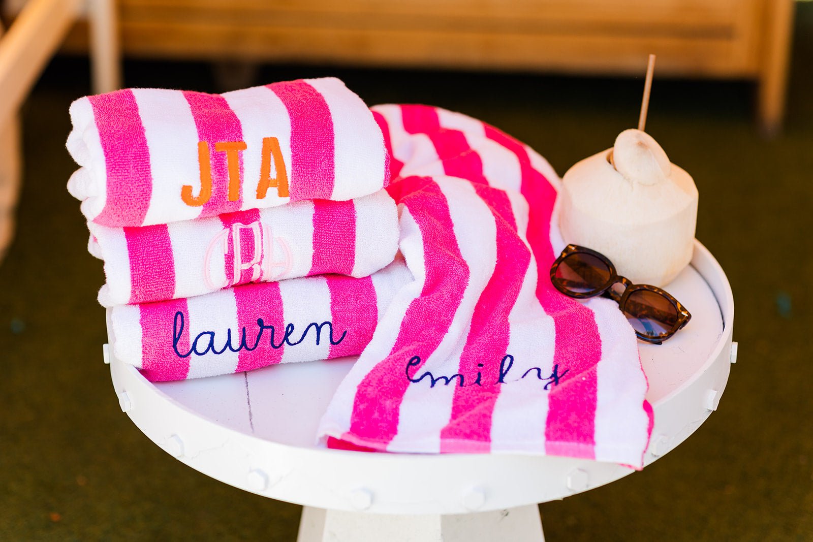 Embroidered Cabana Towel - Sprinkled With Pink