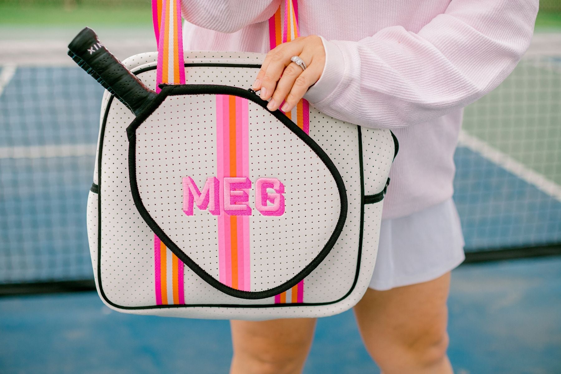 Monogrammed Pickleball / Tennis Bag - Sprinkled With Pink
